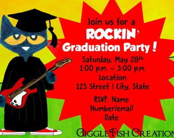 Pete the Cat Graduation Party Invitation Digital File