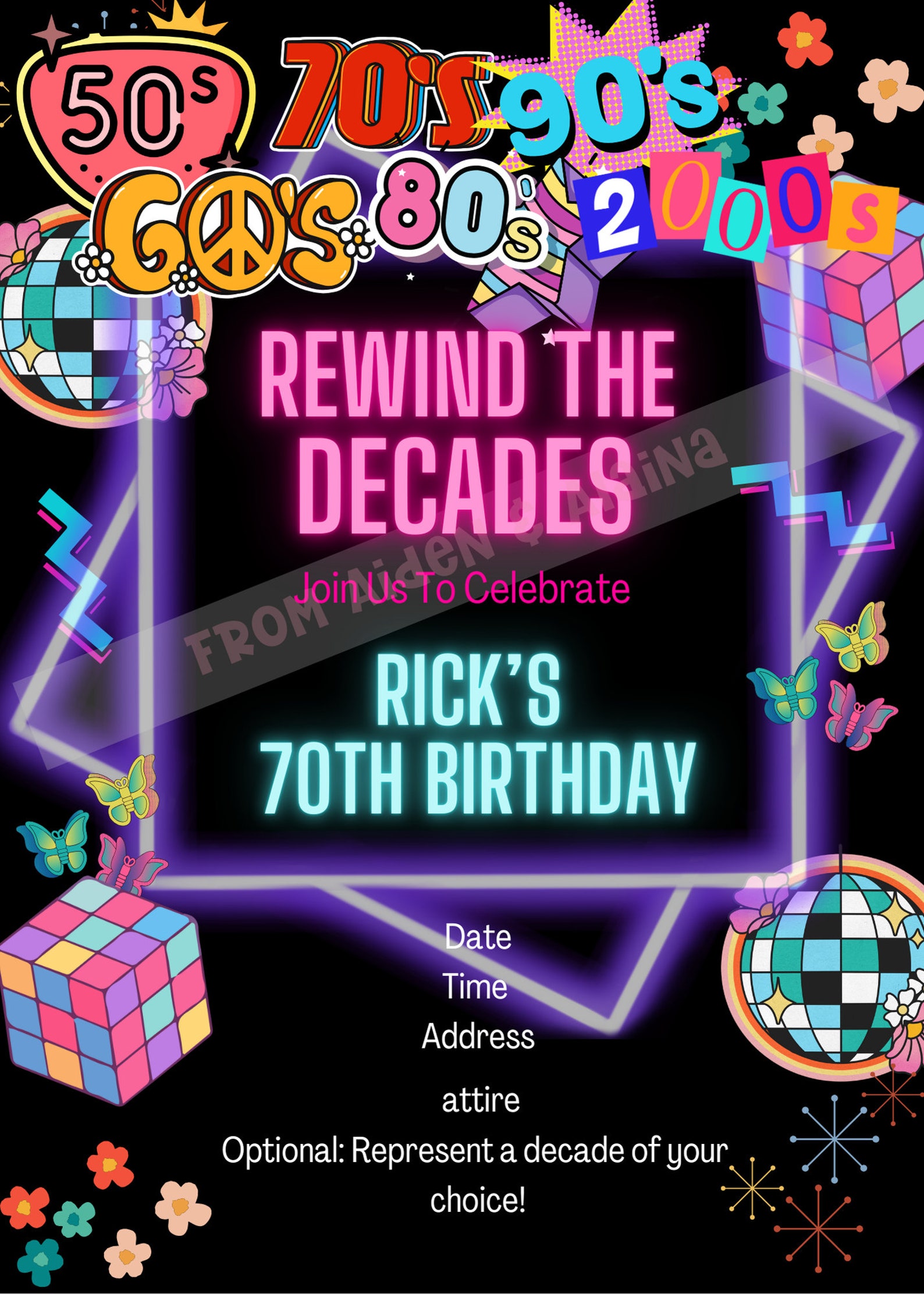 Party Through the Decades Invitation - Etsy UK