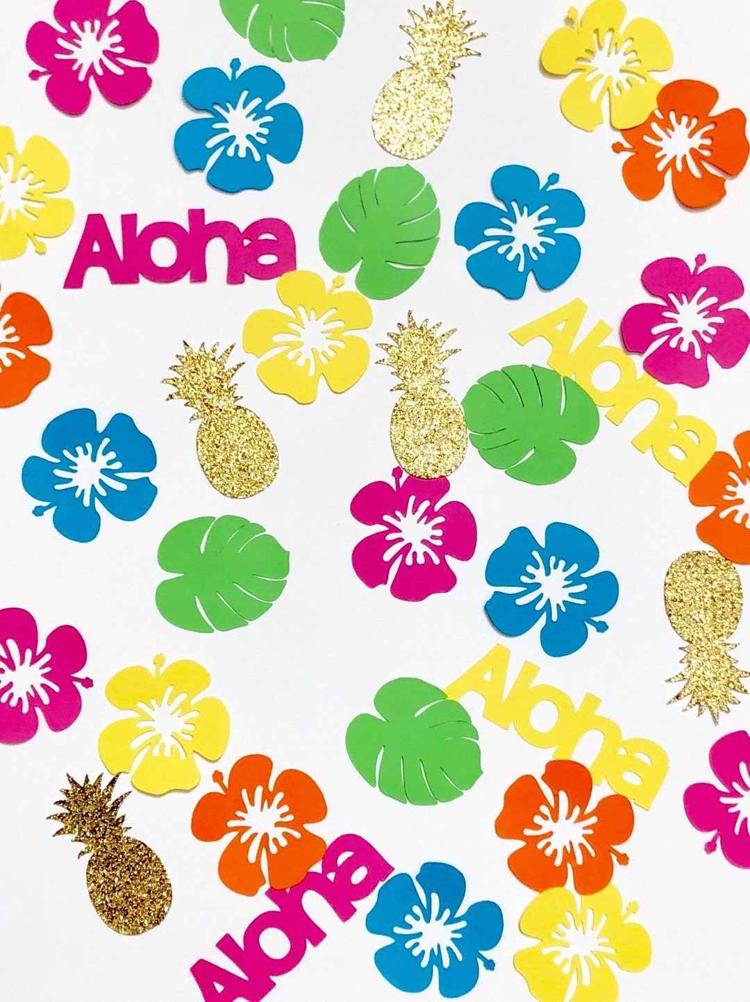 Hawaiian Luau Party Confetti, Hibiscus, Monstera Leaves, Aloha and ...