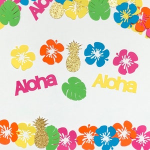 Hawaiian Luau Party Confetti, Hibiscus, Monstera Leaves, Aloha and ...