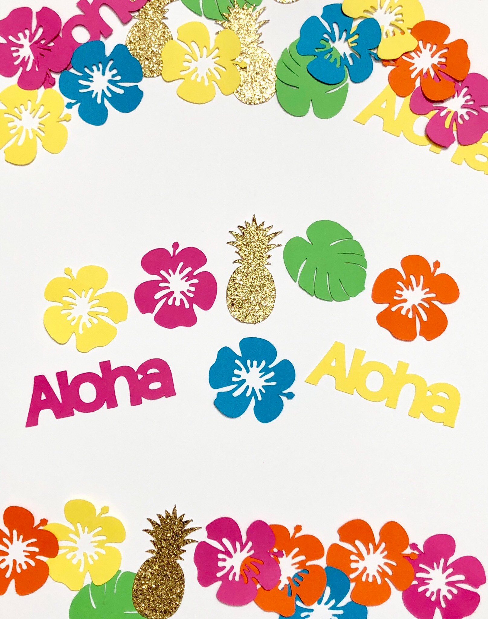 Hawaiian Luau Party Confetti Hibiscus Monstera Leaves Aloha | Etsy