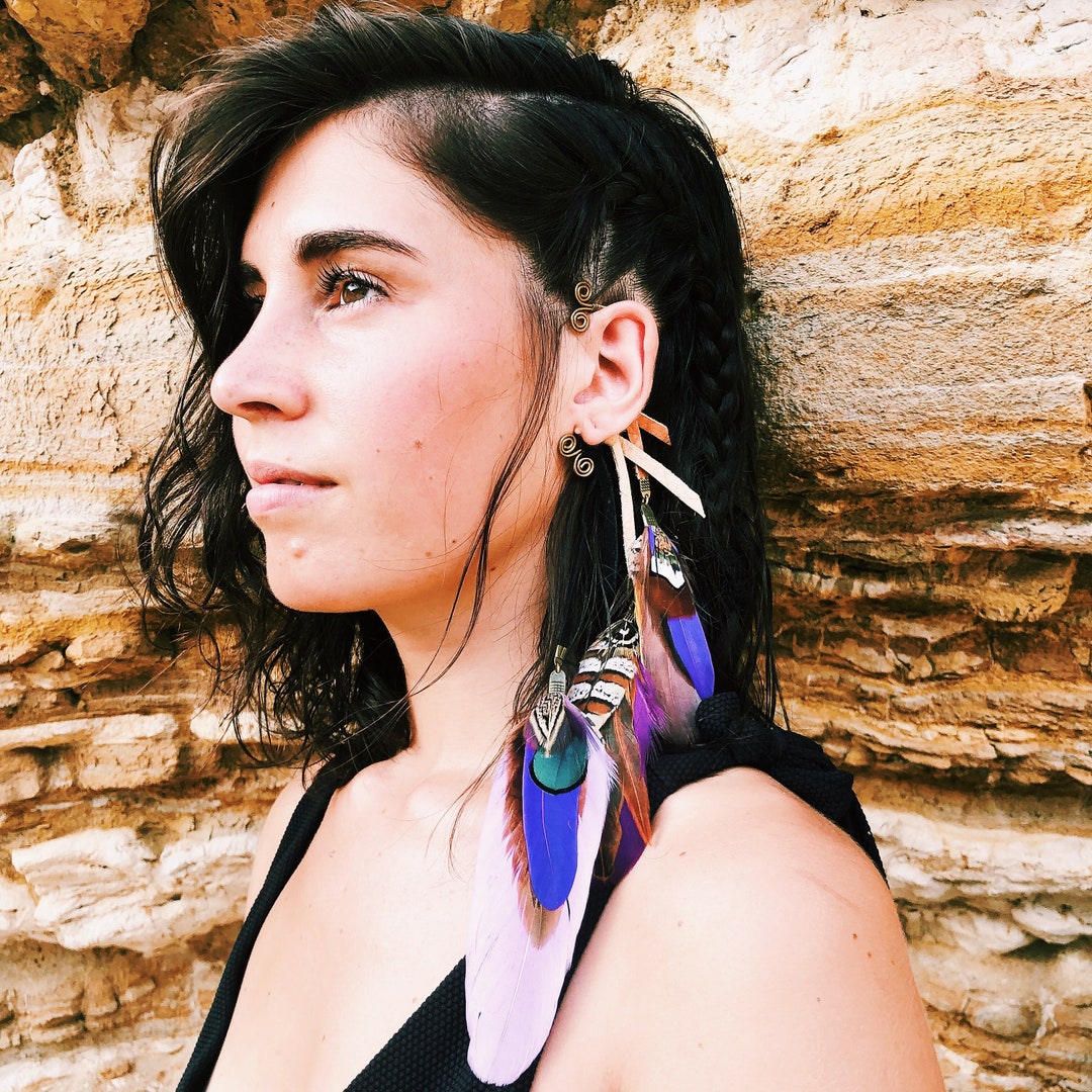 Ear cuff plumas para la oreja con piel - Etsy México