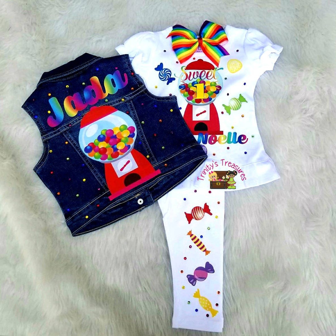 Candyland Birthday Outfit, Denim Skirt, Candyland Denim Vest, Candyland ...