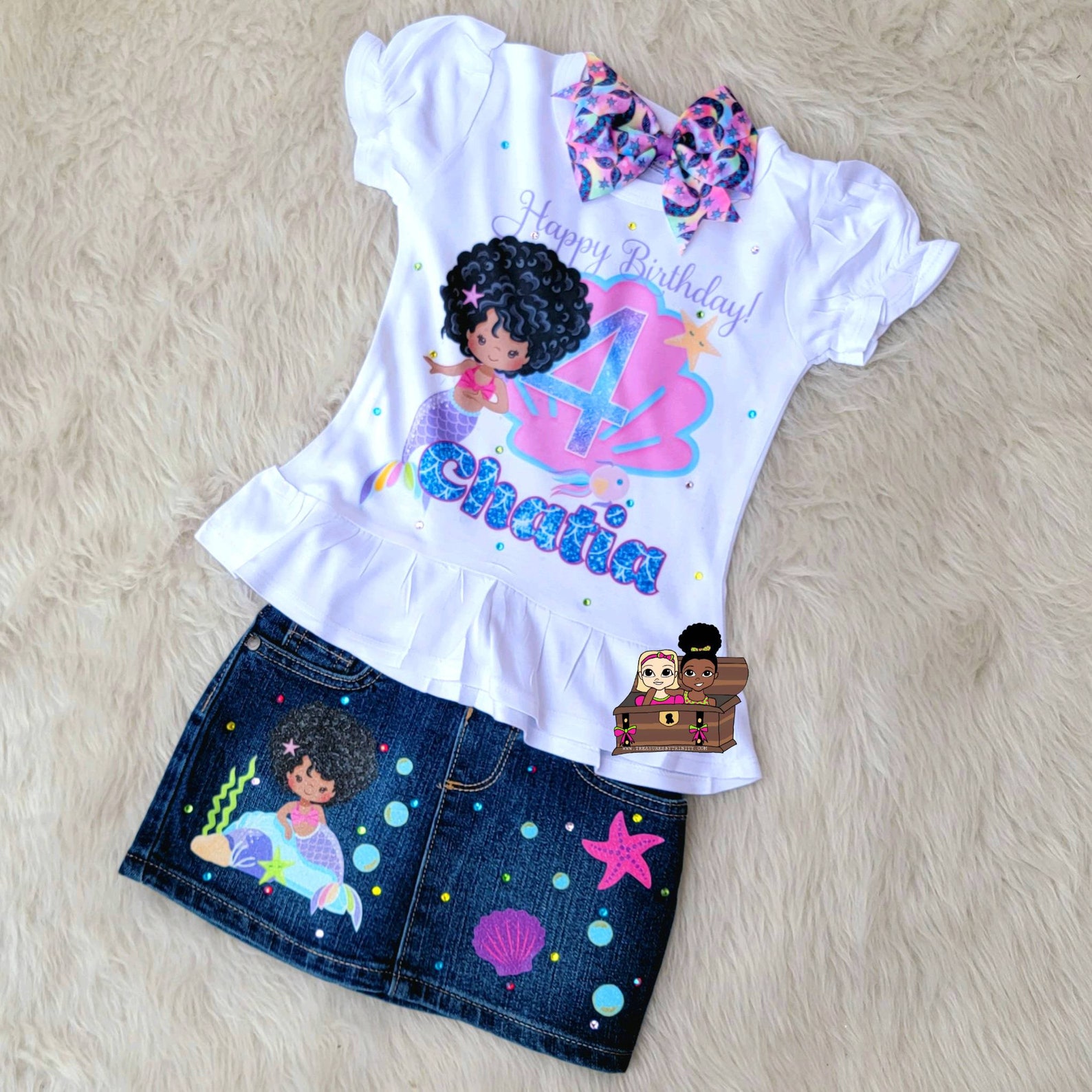 Mermaid Birthday Outfit Denim Skirt Mermaid Denim Vest - Etsy