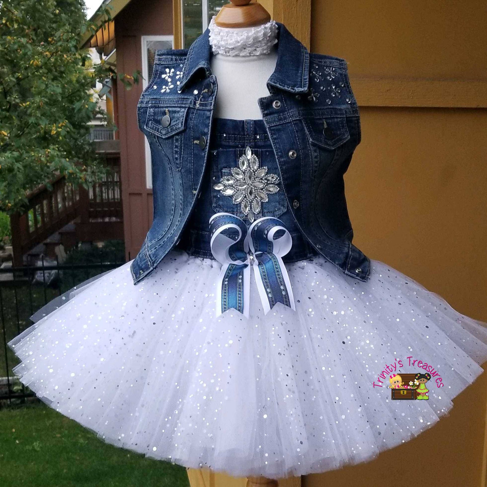 Denim Birthday Outfit Overall Tutu Diamonds & Pearls Outfit - Etsy