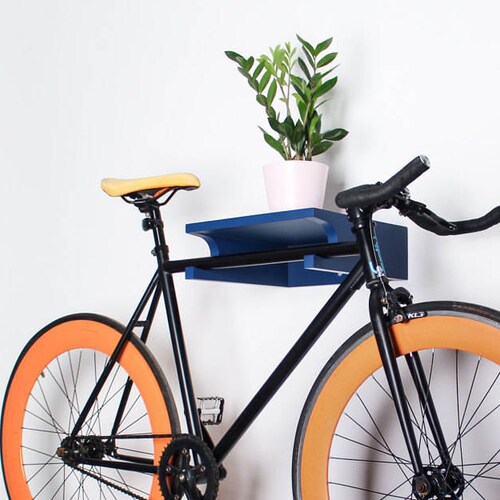 Wooden Bike Shelf / Blue Wall Bike Rack / Bicycle Holder / | Etsy