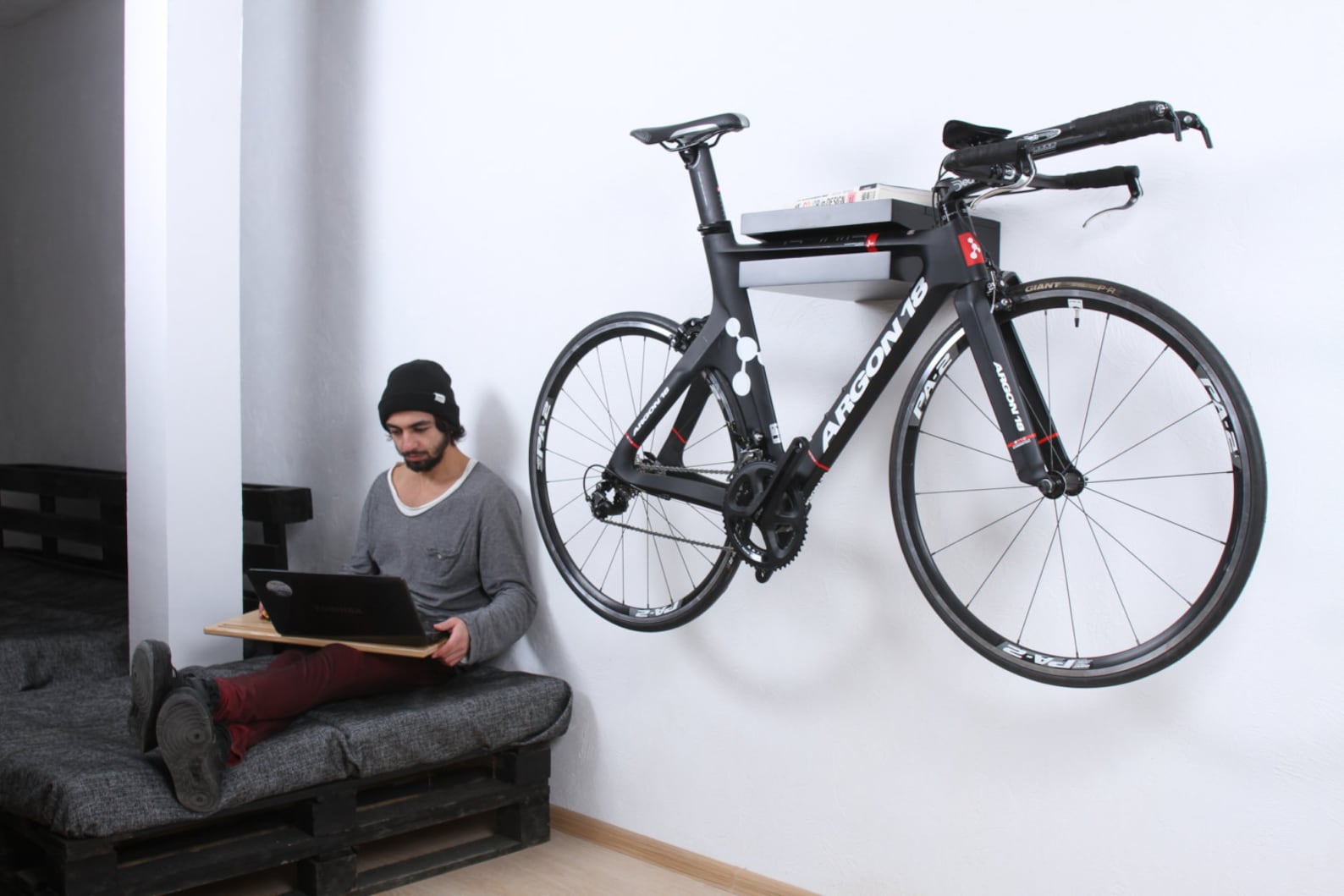 Wooden Bike Rack / Black Bike Wall Mount / Wood Bike Shelf / - Etsy