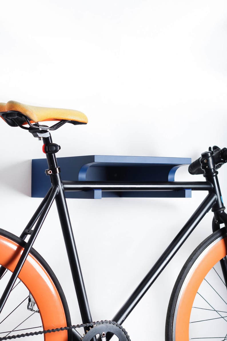 Wooden Bike Shelf / Blue Wall Bike Rack / Bicycle Holder / | Etsy