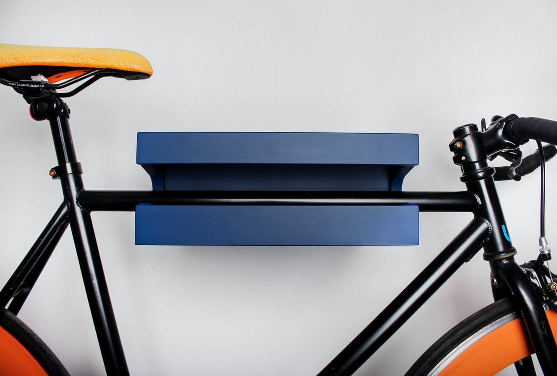 Wood Bike Wall Mount / Blue Shelf for Bike Storage / Wooden - Etsy