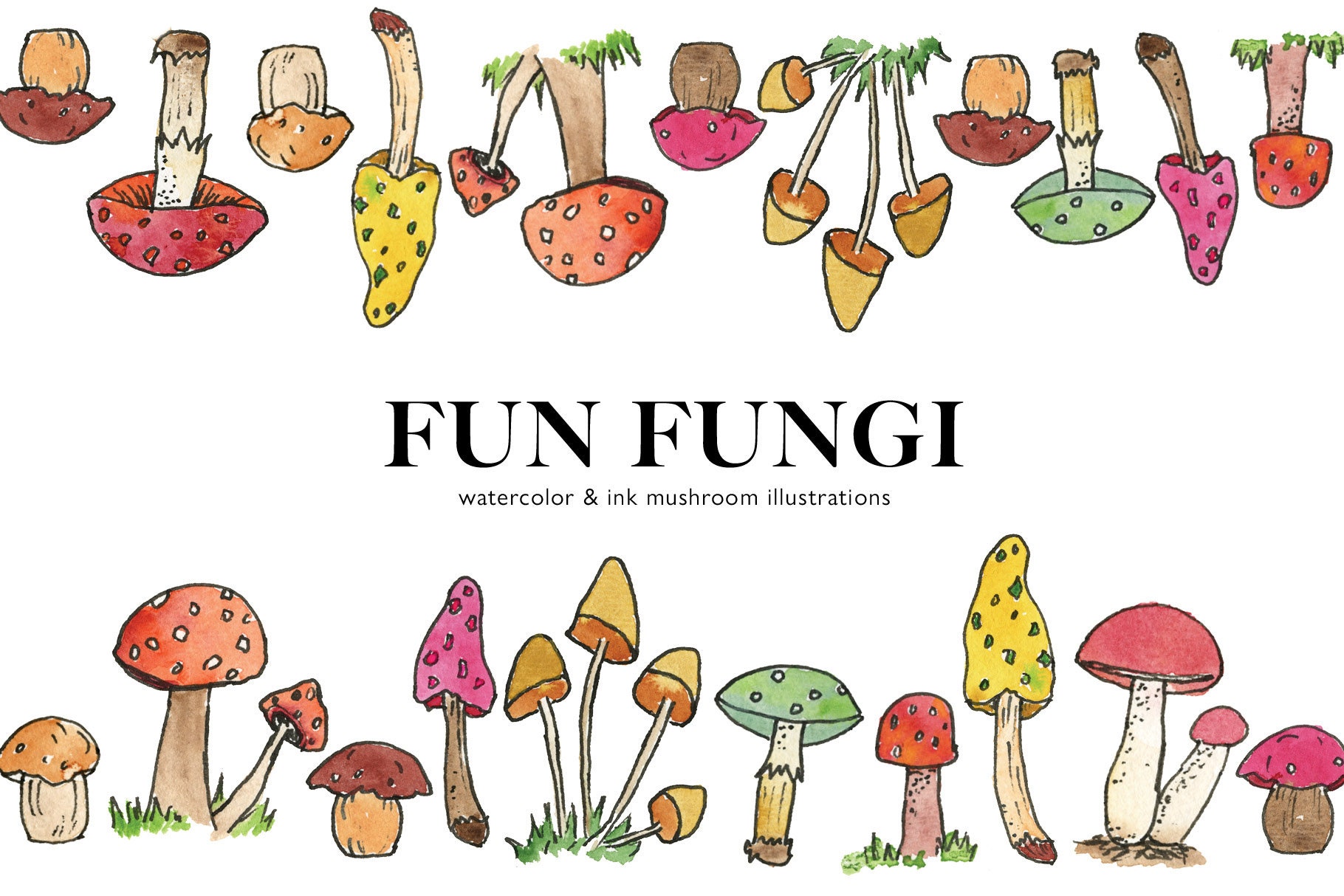 Fun Fungi Watercolor Mushroom Clipart Collection Download - Etsy
