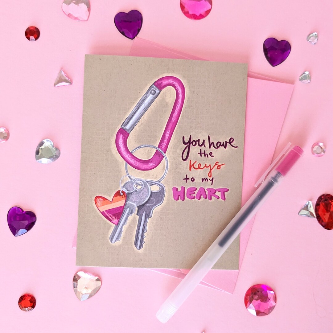You Have the Keys to My Heart // Lesbian Carabiner Love Greeting Card ...