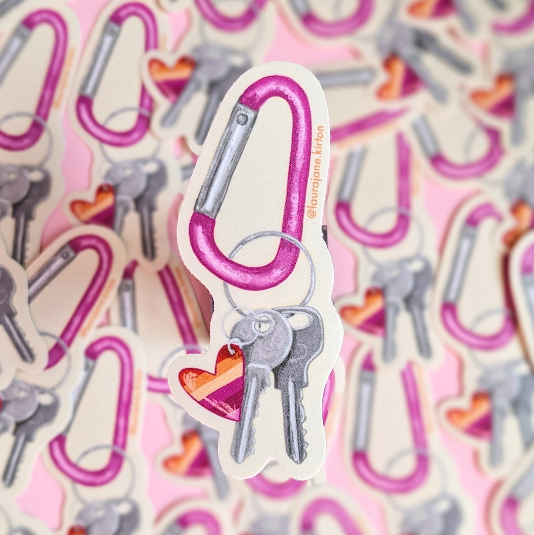 Lesbian Carabiner Keychain // Waterproof Vinyl Sticker - Etsy