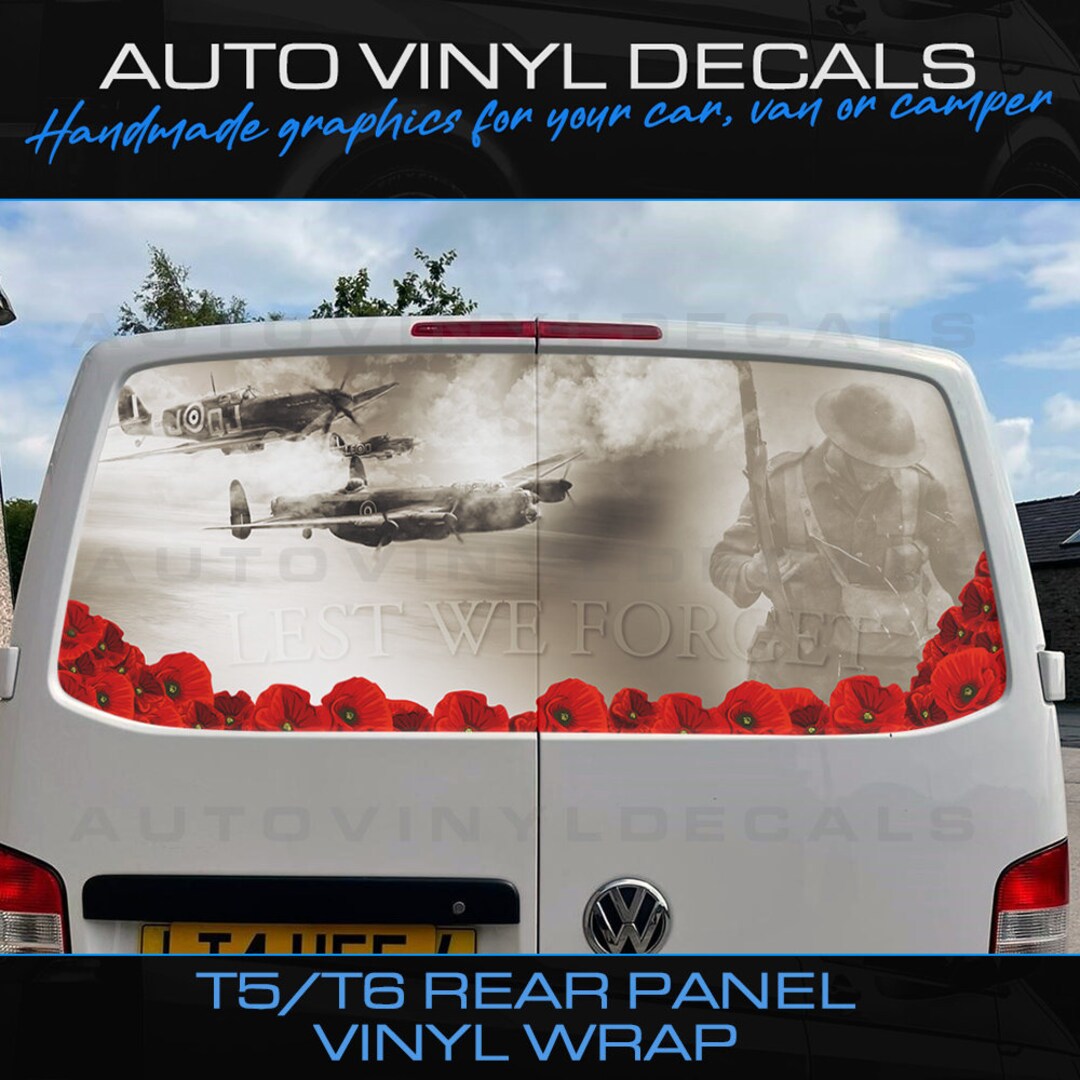 Volkswagen VW T5 T6 Rear Door Remembrance Poppy Soldier Vinyl Wrap Pre ...