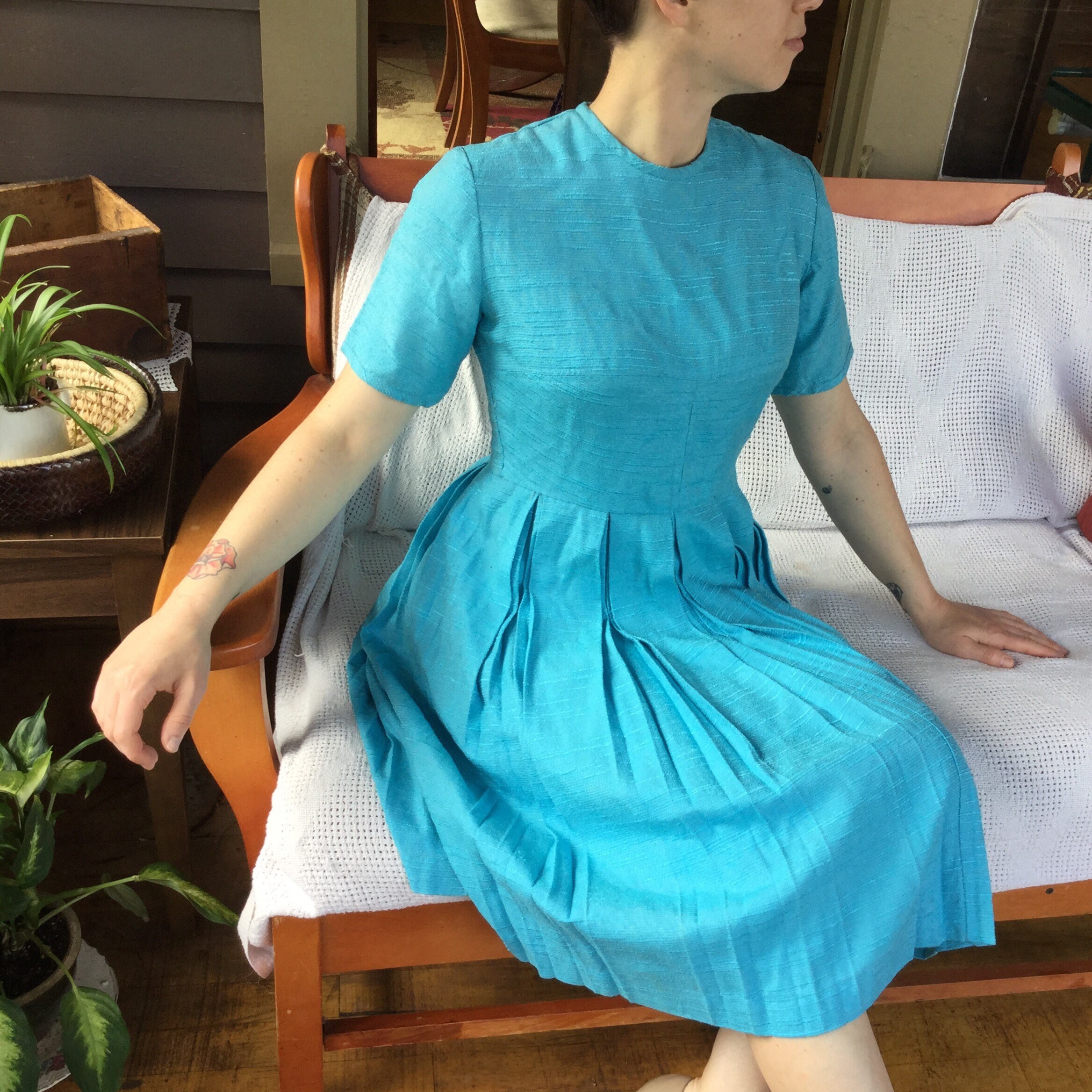 Vintage Union Made Dress - Women’s Midcentury Dress - Textured Blue ...