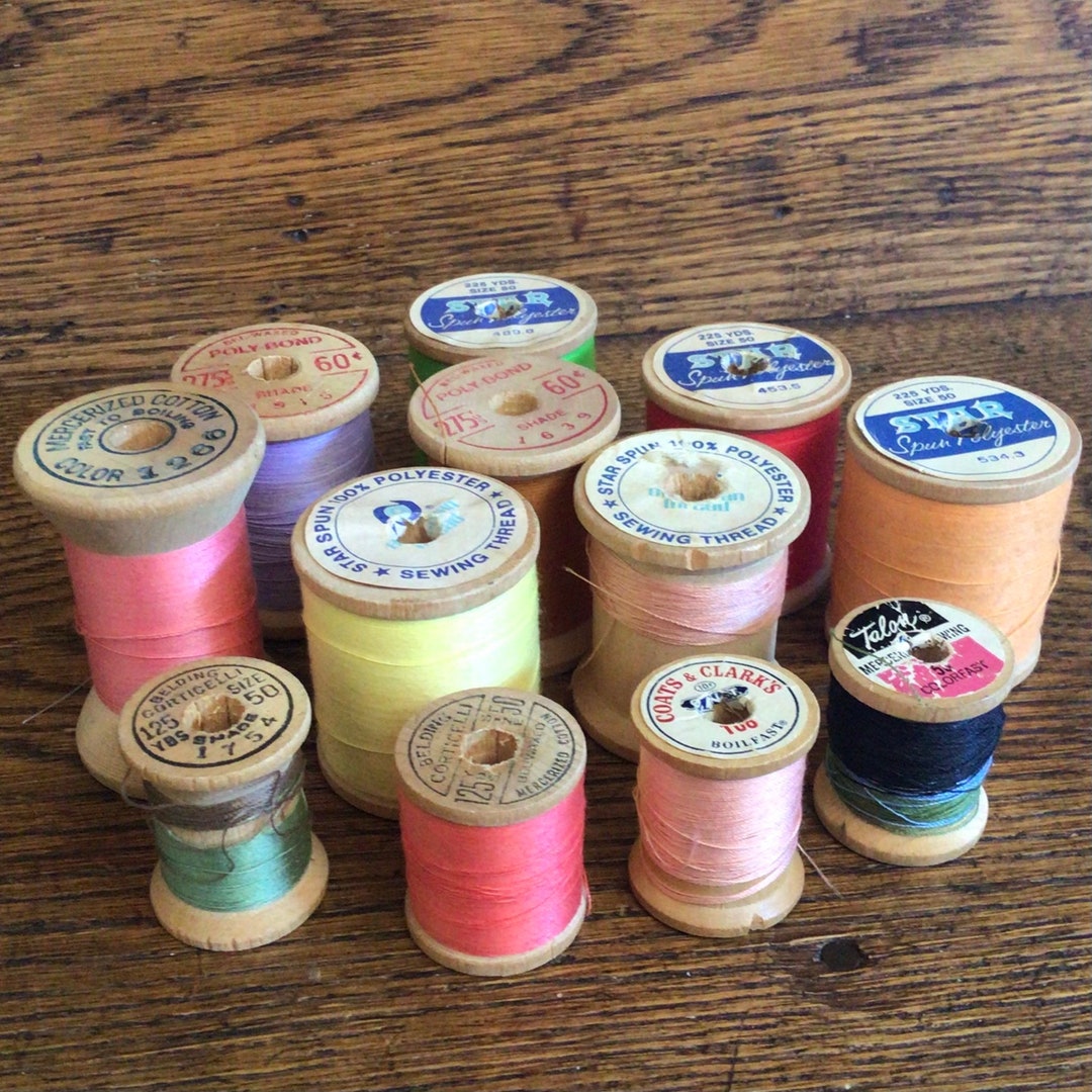 Collection of Vintage Thread Spools - Set of 12 Wooden Spools With a ...