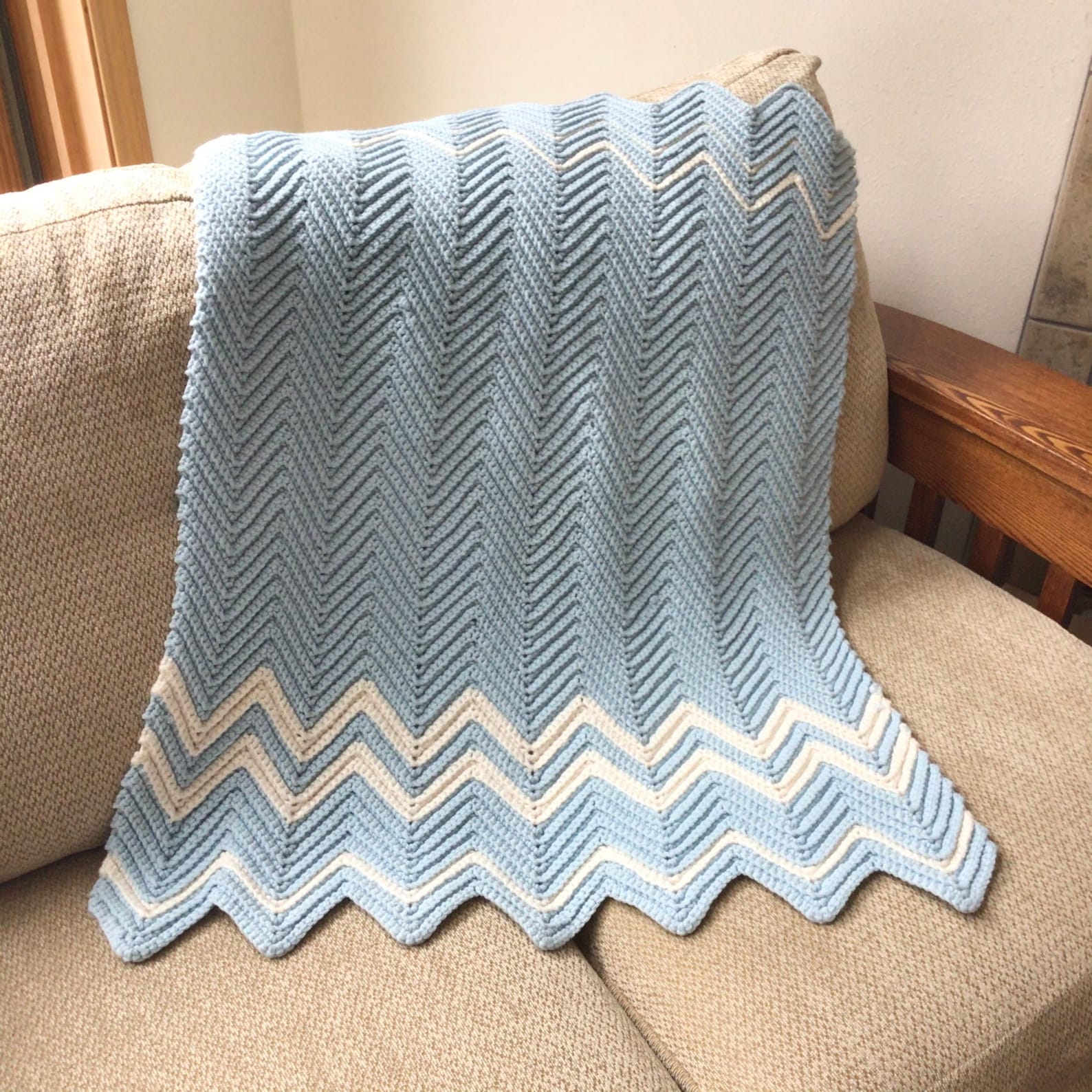 Vintage Blue and White Afghan Vintage Baby Afghan Blue | Etsy