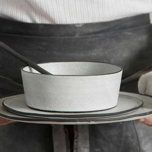 Ceramic Dinnerware Set for 2 Main Course Plates White Modern | Etsy