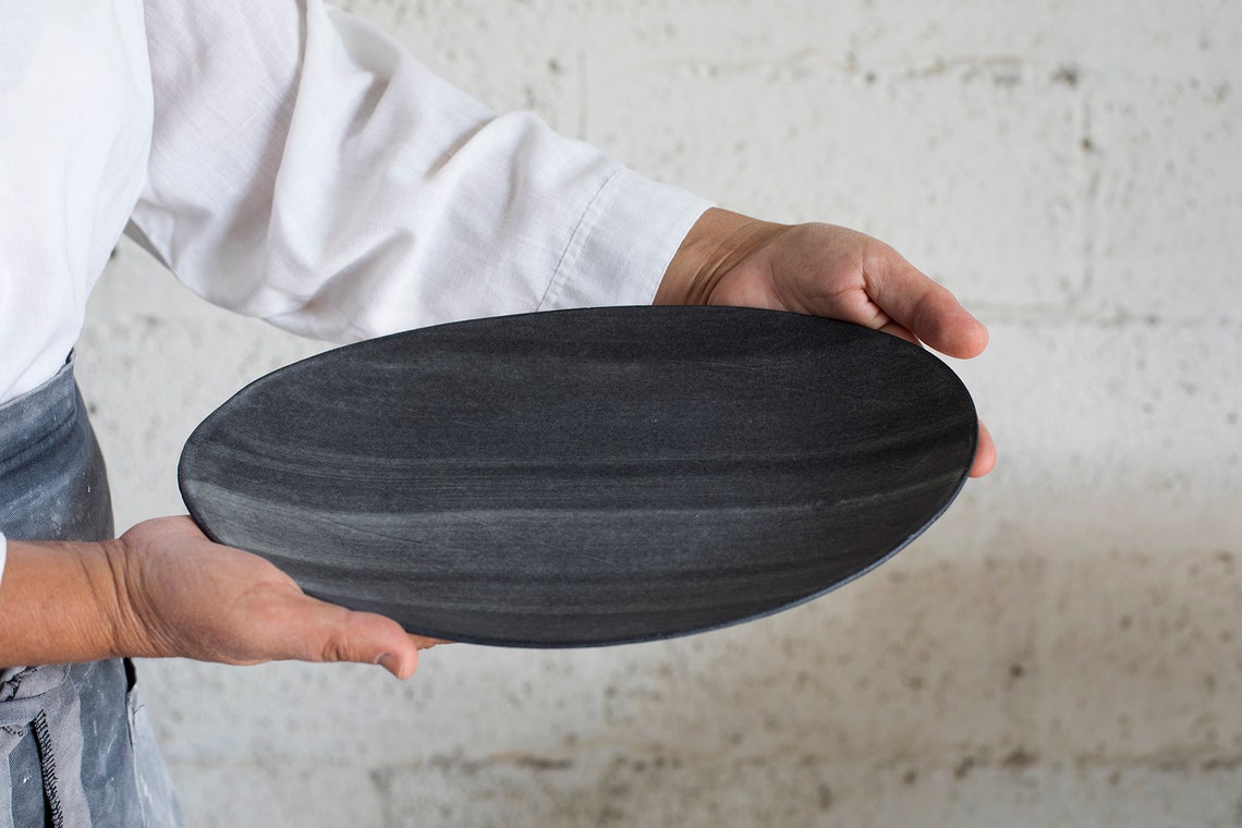 Ceramic Black Serving Platter - Etsy