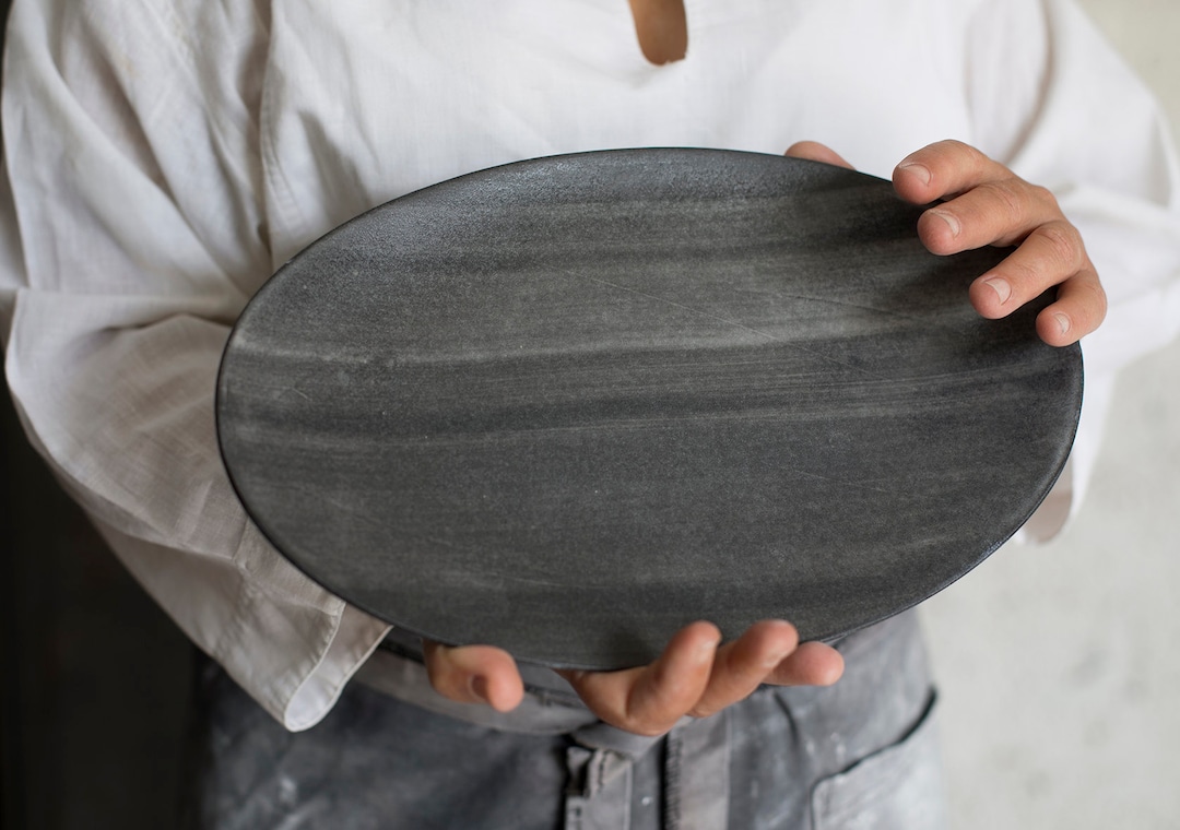 Ceramic Black Serving Platter - Etsy