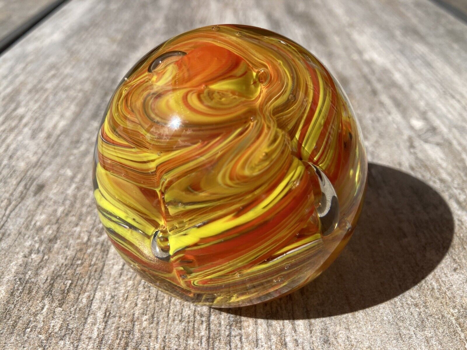Vintage Glass Paperweight With Orange White Yellow Swirls & - Etsy