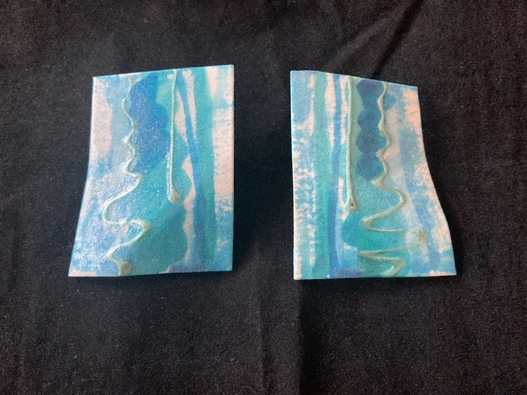 Vintage Paper Mache Signed Blue and White Pierced Earrings - Etsy