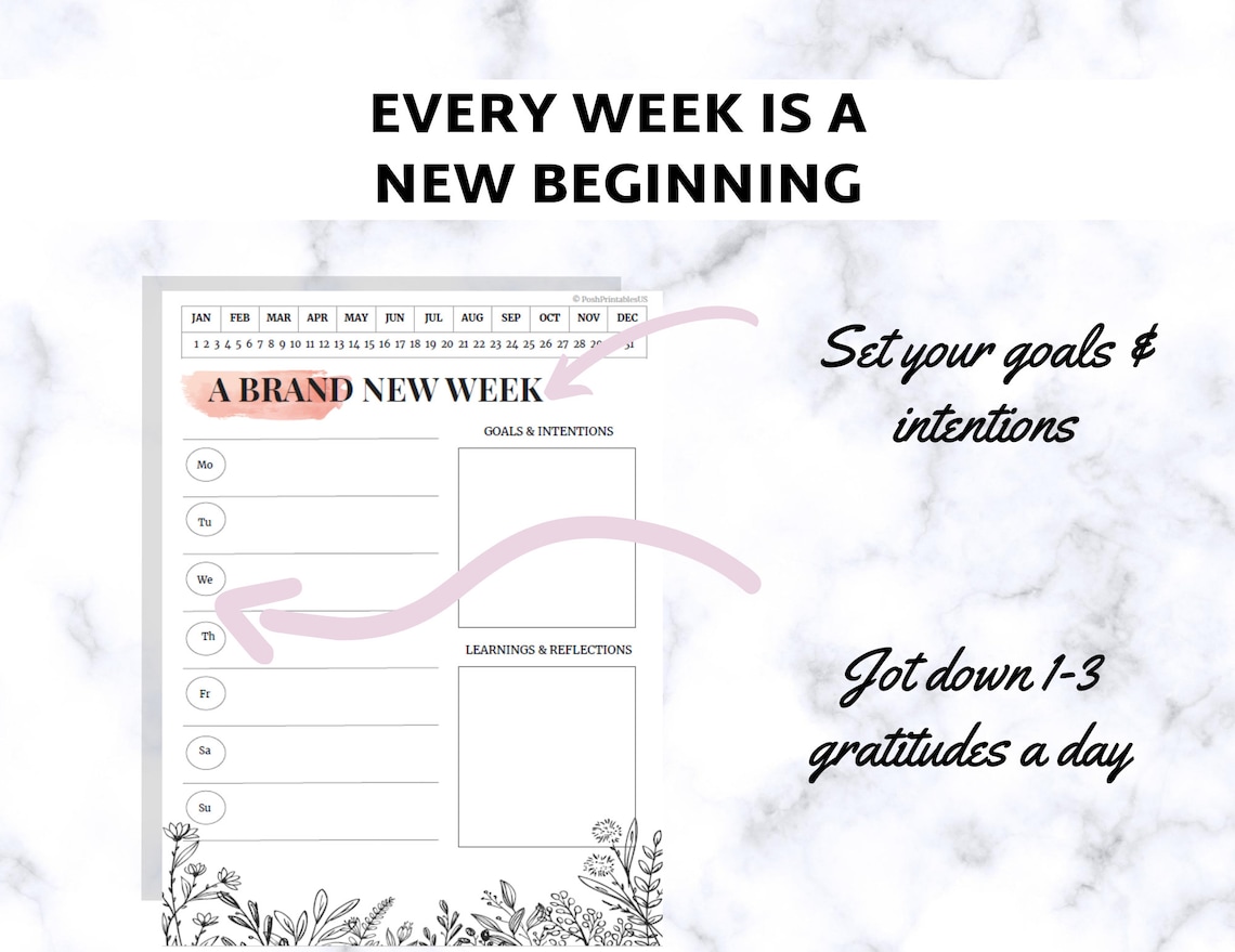 Weekly Gratitude Journal Printable Templates Reflection Planner - Etsy