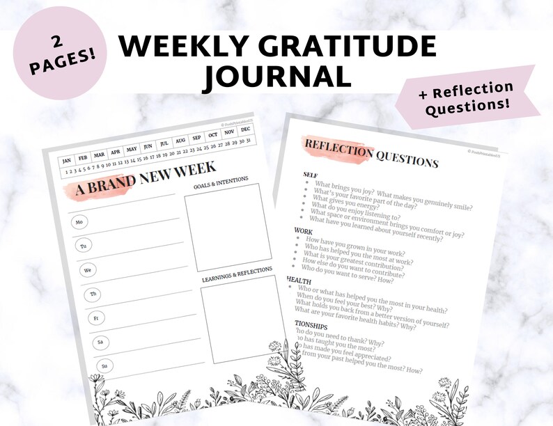 Weekly Gratitude Journal Printable Templates Reflection Planner - Etsy