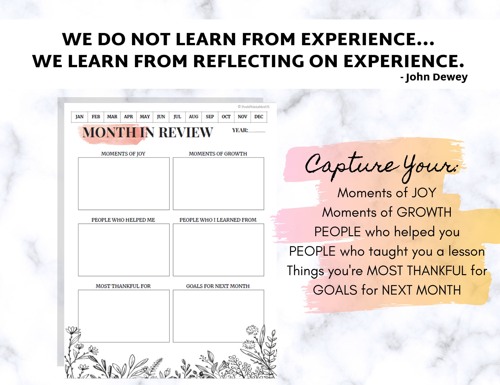 Monthly Gratitude Journal Printable Templates Reflection Planner - Etsy