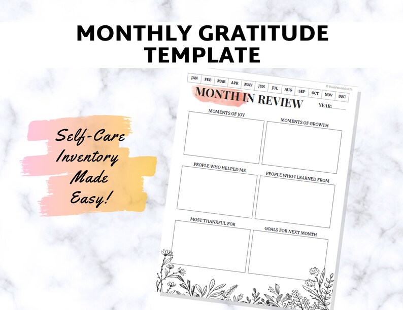 Monthly Gratitude Journal Printable Templates Reflection Planner - Etsy
