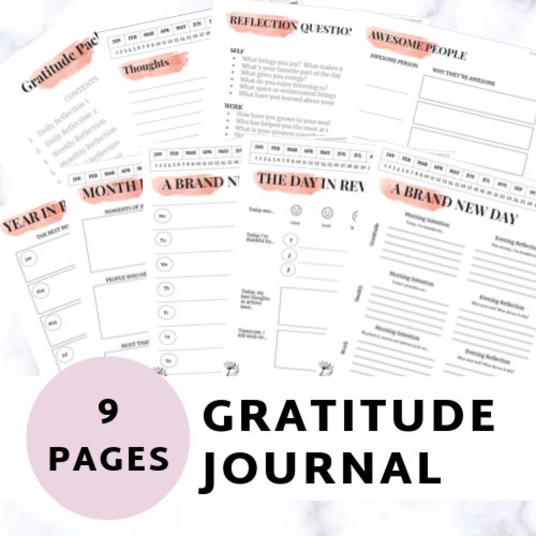 Gratitude Journal Printable Templates Daily Weekly Monthly Yearly ...