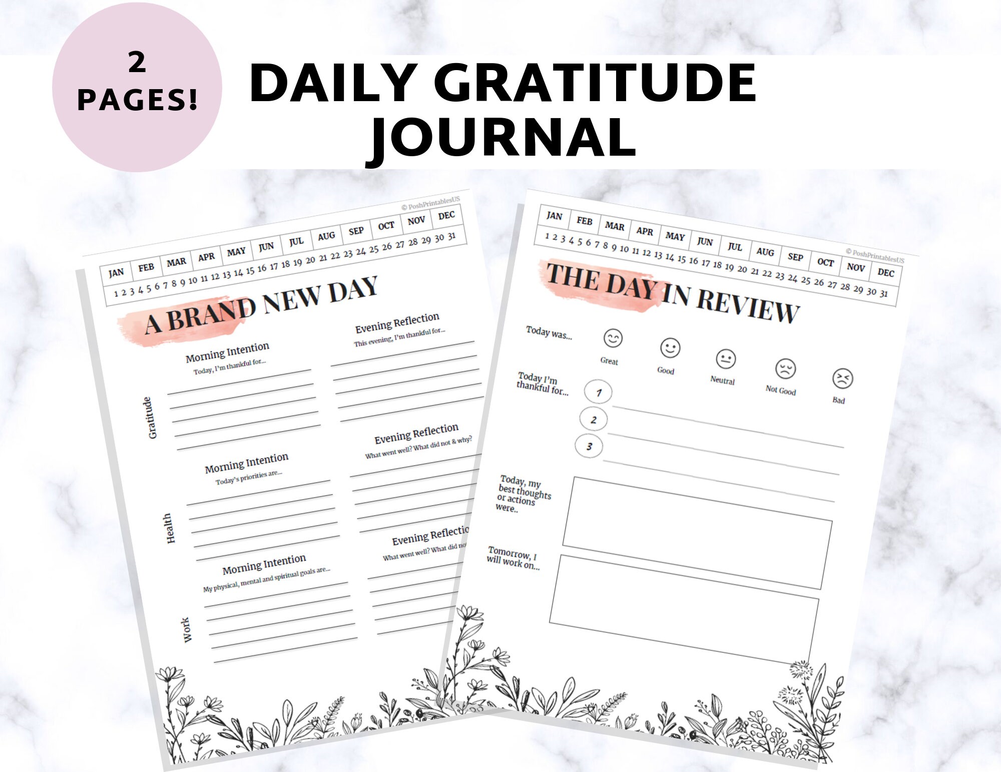 Daily Gratitude Journal Printable Templates Reflection Planner Etsy