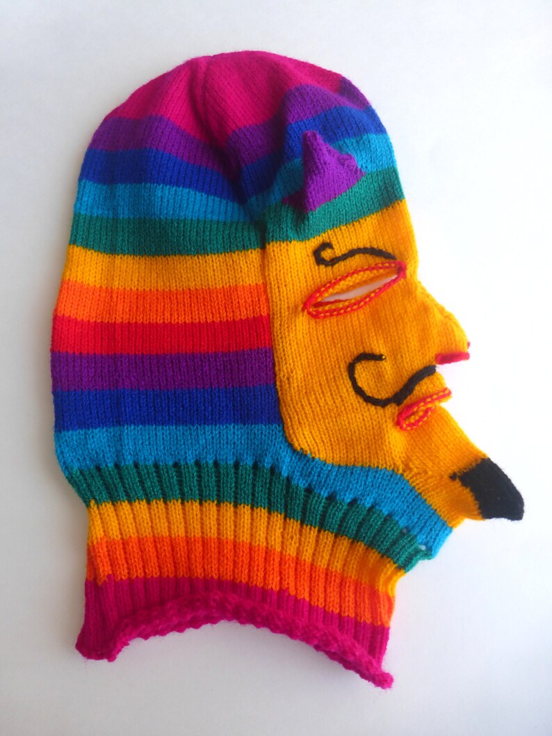 Rainbow Striped Devil Balaclava: Peruvian Knitted Ski Mask - Etsy