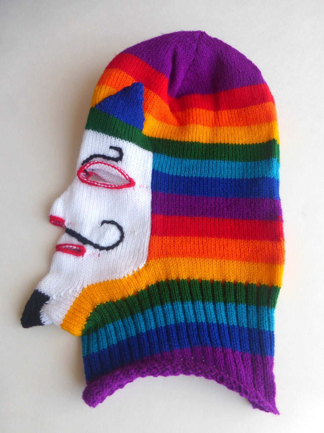 Rainbow Striped Devil Balaclava: Peruvian Knitted Ski Mask - Etsy