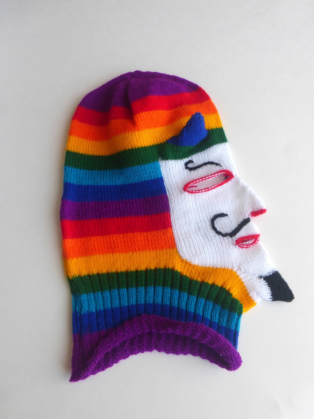 Rainbow Striped Devil Balaclava: Peruvian Knitted Ski Mask - Etsy