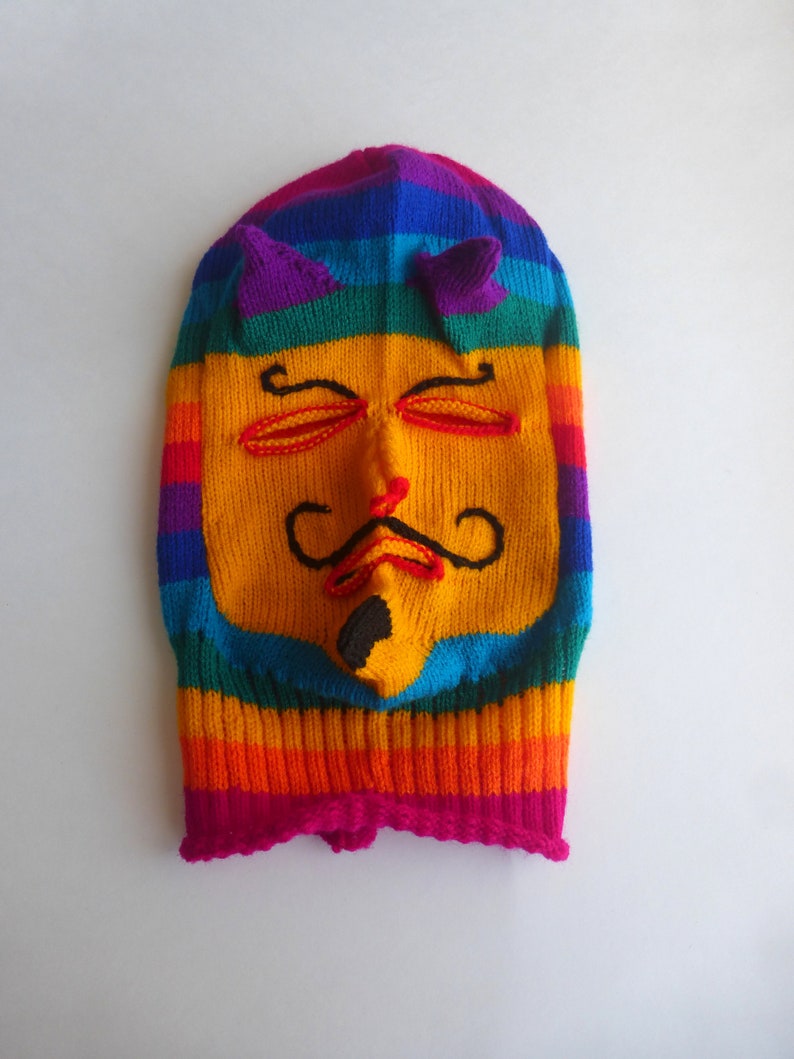 Rainbow Striped Devil Balaclava: Peruvian Knitted Ski Mask - Etsy