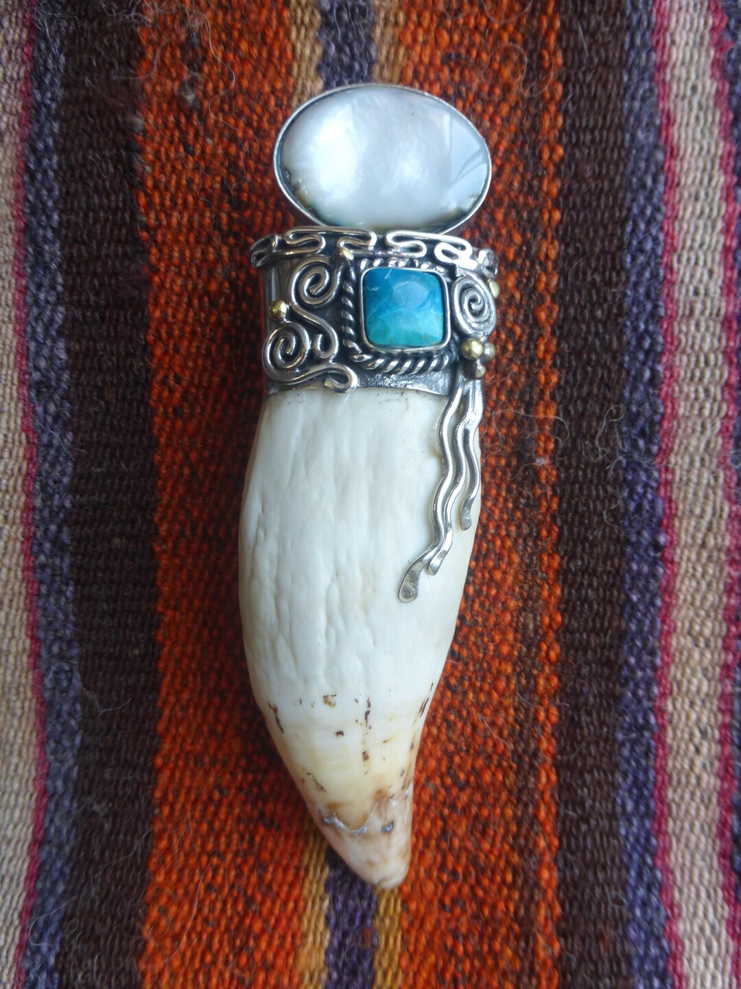 Peruvian Vintage Sea Lion Tusk Pendant - Silver - Art Work - Spondylus ...
