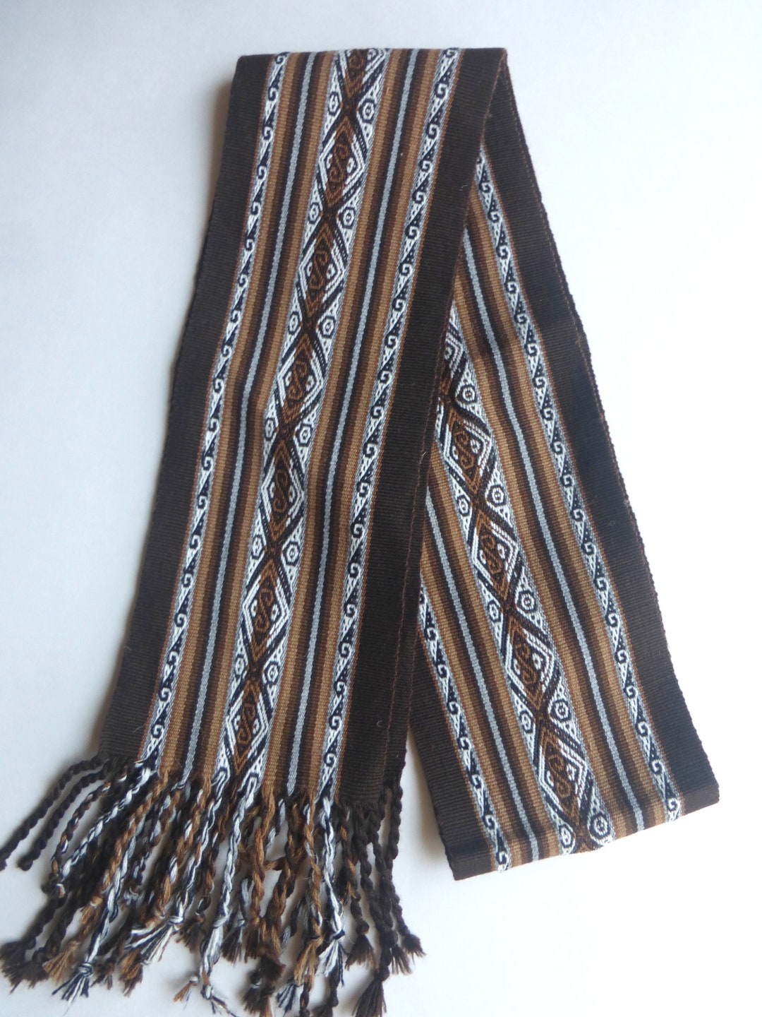 Peruvian Aguayo Scarf - Andean Mountain Textile Scarf - Natural Alpaca ...