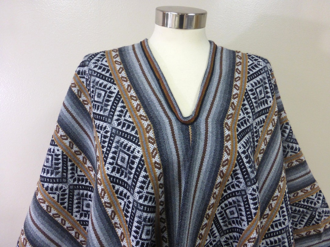 Peruvian Shamans Black, Brown, and Gray Poncho- Andean Mountain Textile ...