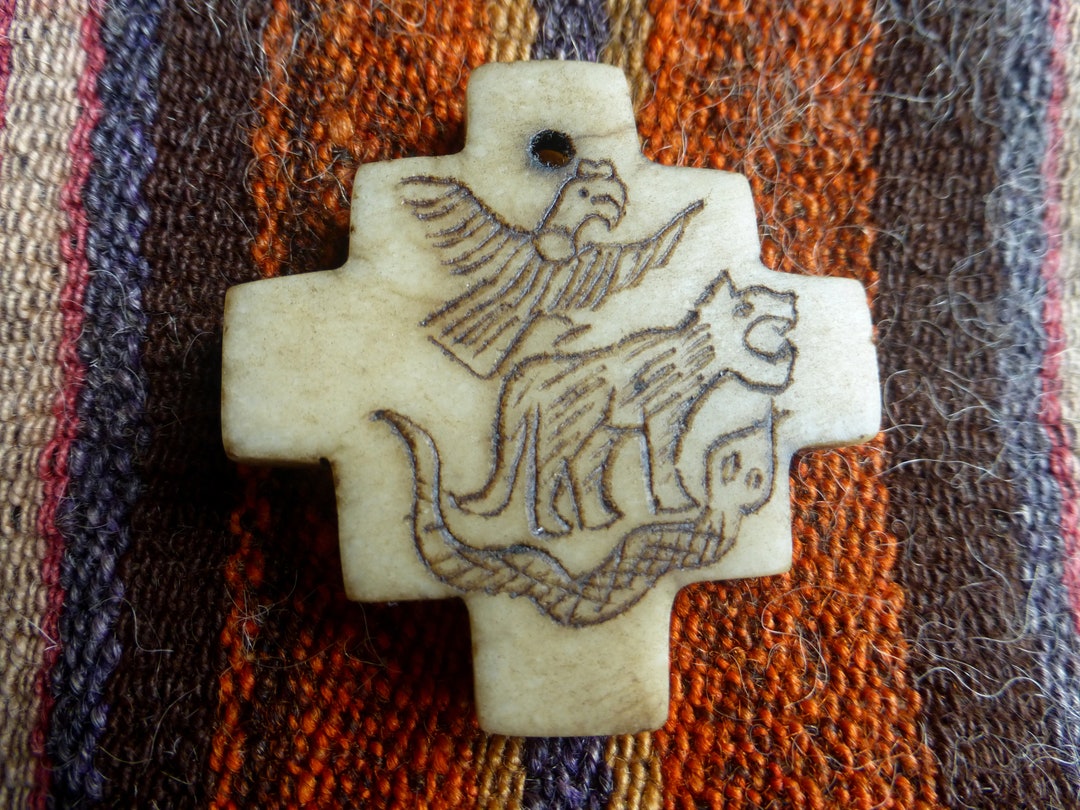 Peruvian Andean Inca Cross Chacana Pendant - Hand-carved on Alabaster ...