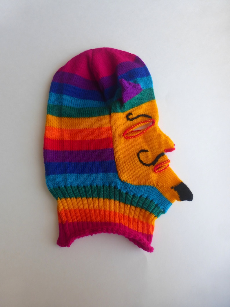 Rainbow Striped Devil Balaclava: Peruvian Knitted Ski Mask - Etsy