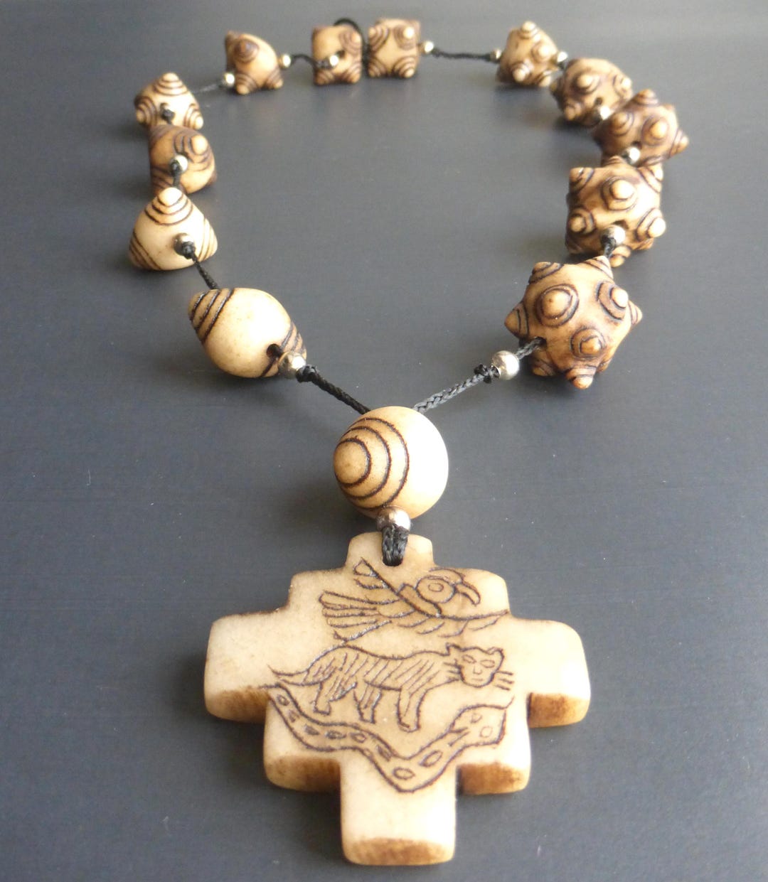 Hand-carved Chumpi Stone Necklace: Inca Cross Chakana Pendant -13 ...