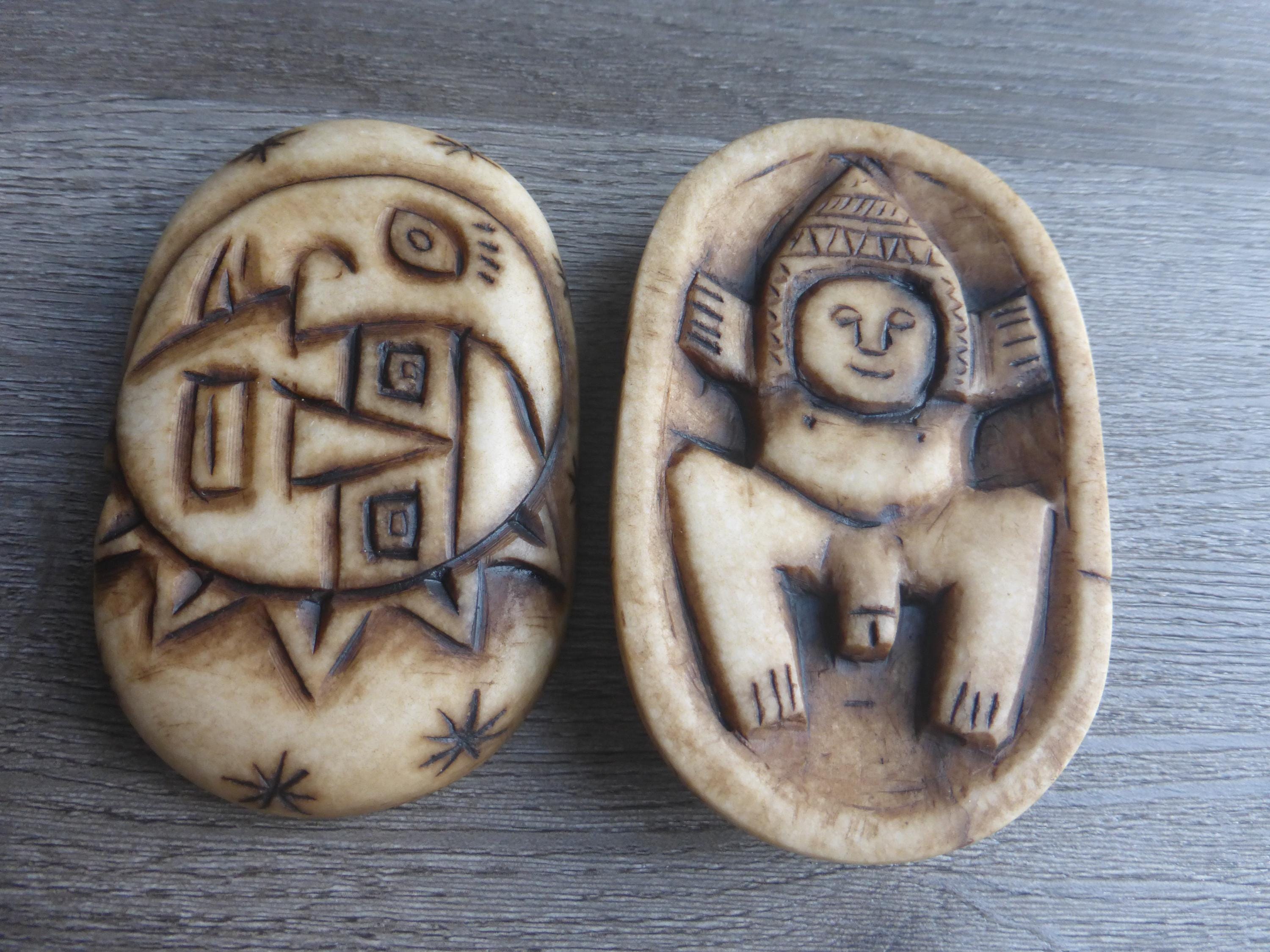 Andean Inca Gods, Inti and Mama Quilla - Carved in Andean Caliza Stone ...