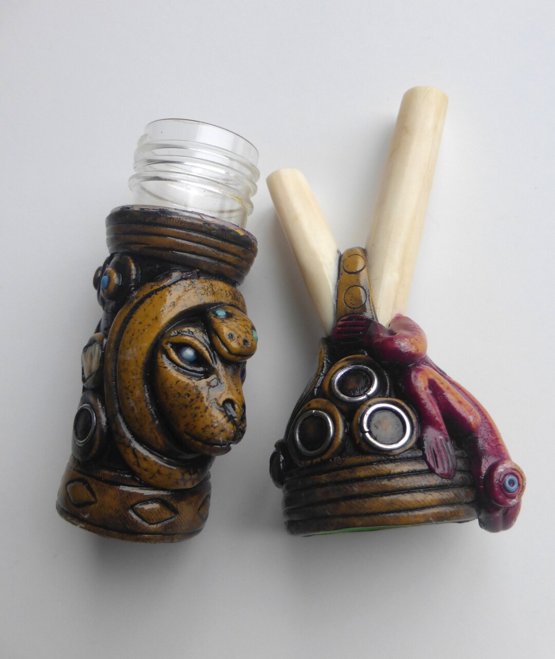 Peruvian Shamanic Snuff Kuripé With Box - Hand-crafted, Made With Bone ...