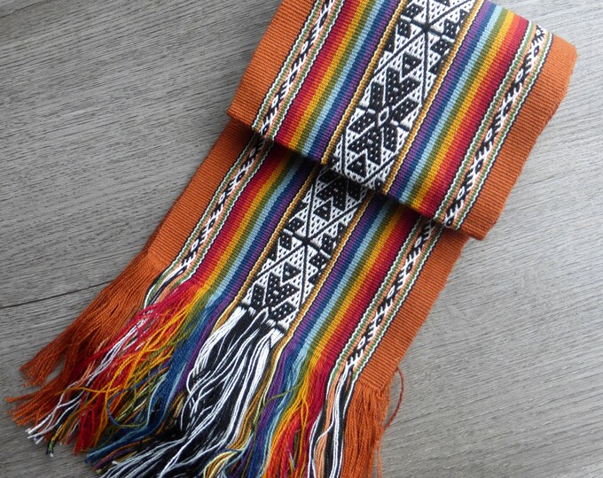 Peruvian Aguayo Scarf - Andean Mountain Textile Scarf - Handwoven ...