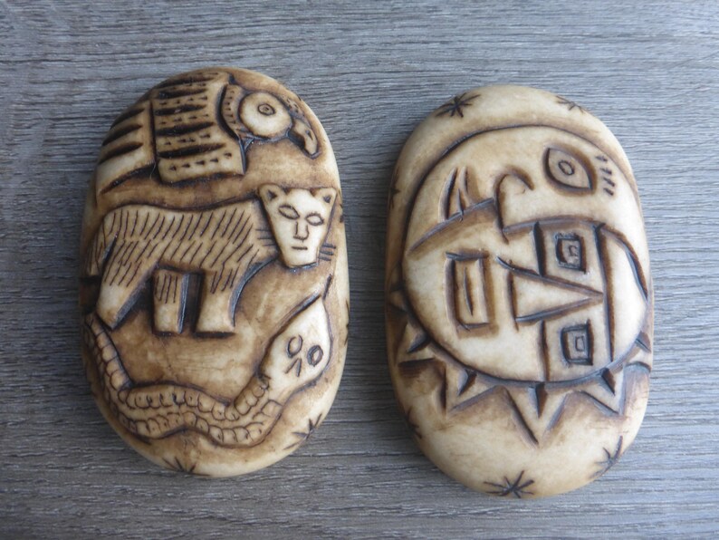 Andean Inca Gods, Inti and Mama Quilla - Carved in Andean Caliza Stone ...