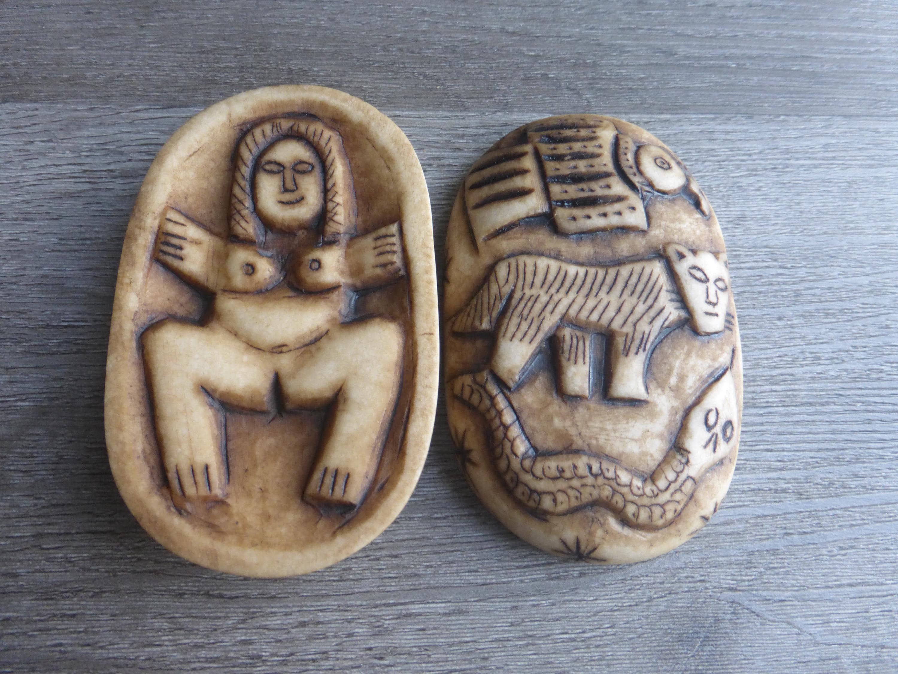 Andean Inca Gods, Inti and Mama Quilla - Carved in Andean Caliza Stone ...