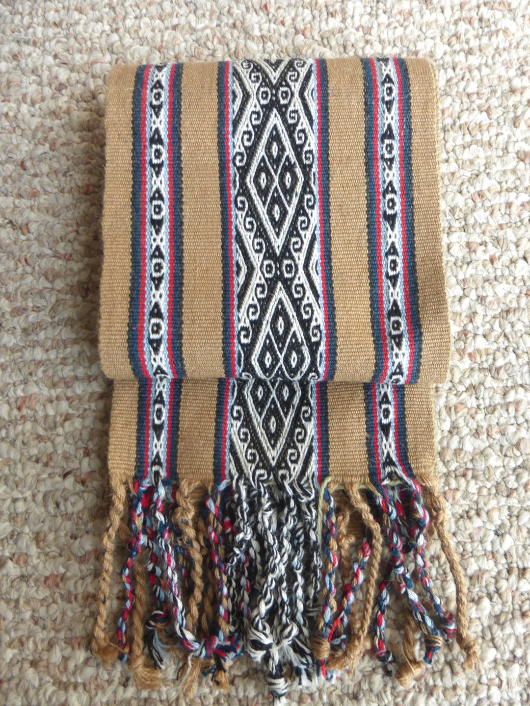 Peruvian Aguayo Scarf - Andean Mountain Textile Scarf - Natural Alpaca ...