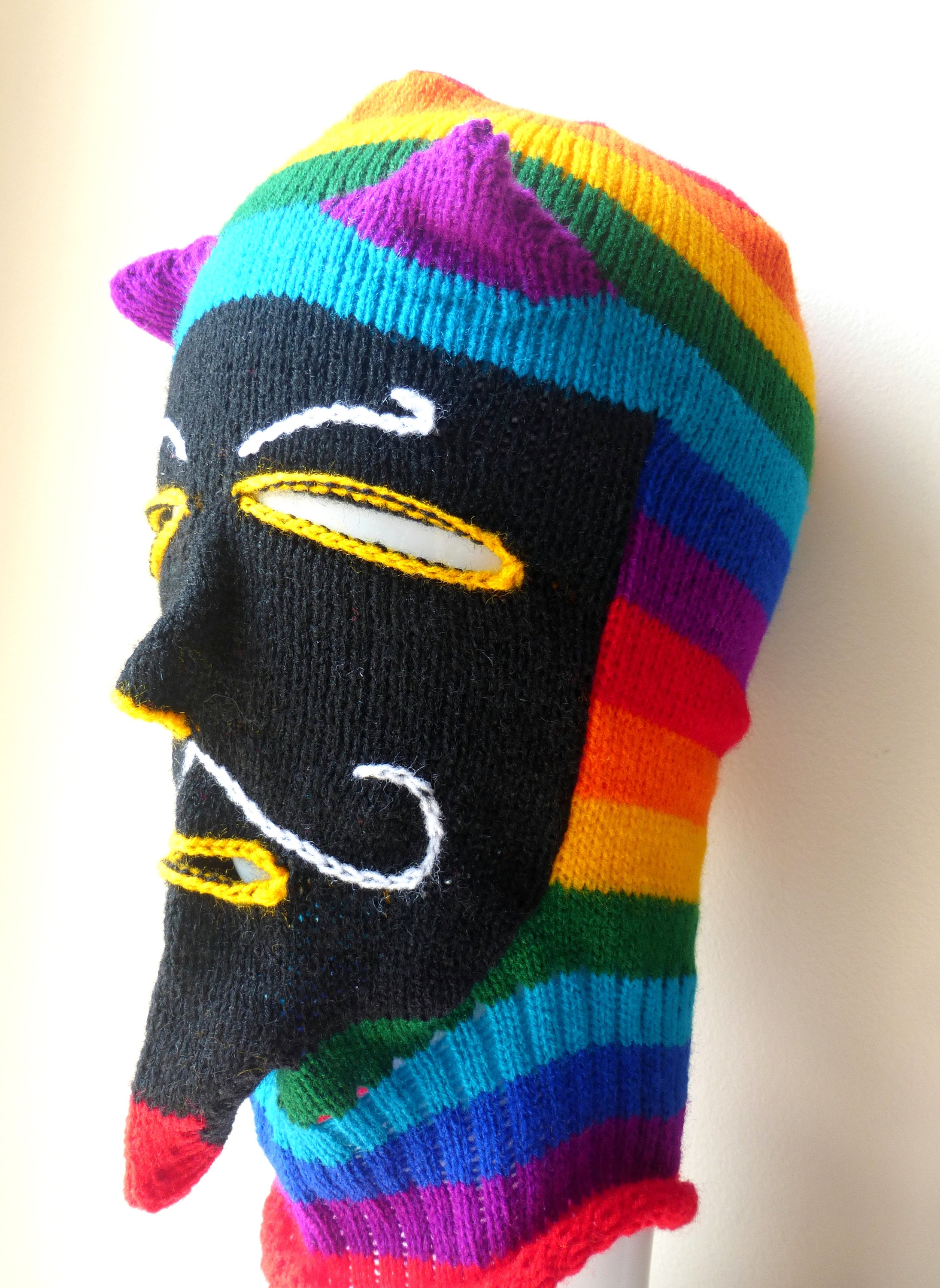 Rainbow Striped Devil Balaclava: Peruvian Knitted Ski Mask - Etsy