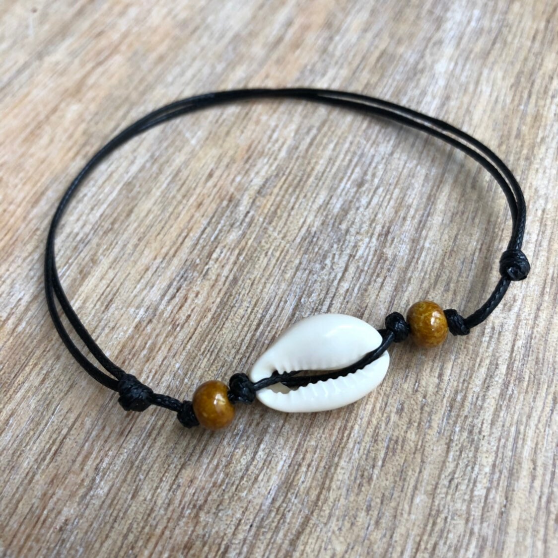 Cowrie Sea Shell Anklet Seashell Black Waxed Cord Anklet - Etsy