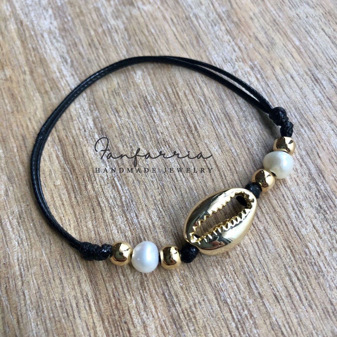 Gold Cowrie Pearl Sea Shell Anklet, Shell Bracelet WA001727 - Etsy